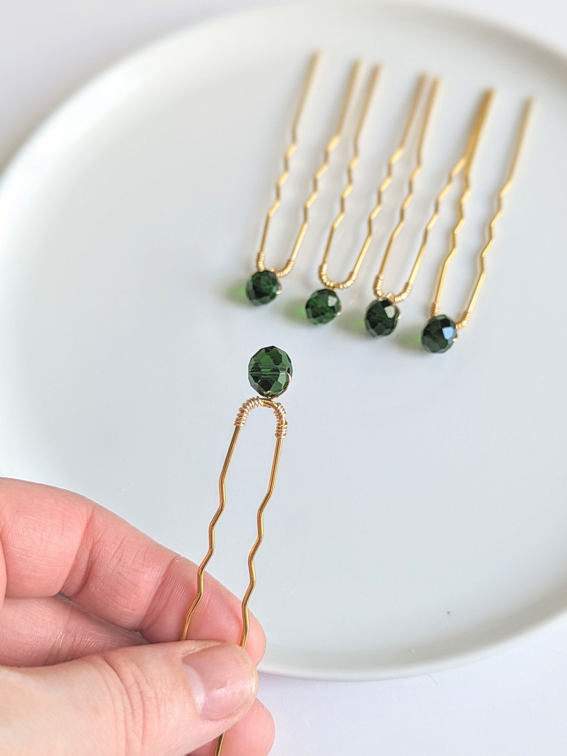 Hair Piece Emerald Green Wedding Pin Crystal Green Bridal Clip Gold ...