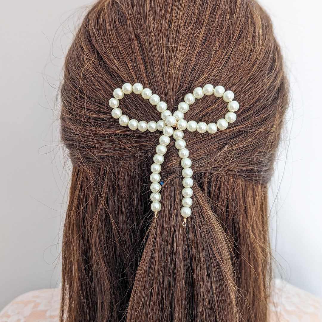 Pearl Bow Hair Pin Bridal Bow Hair Clip Wedding Hair Piece Bow With ...