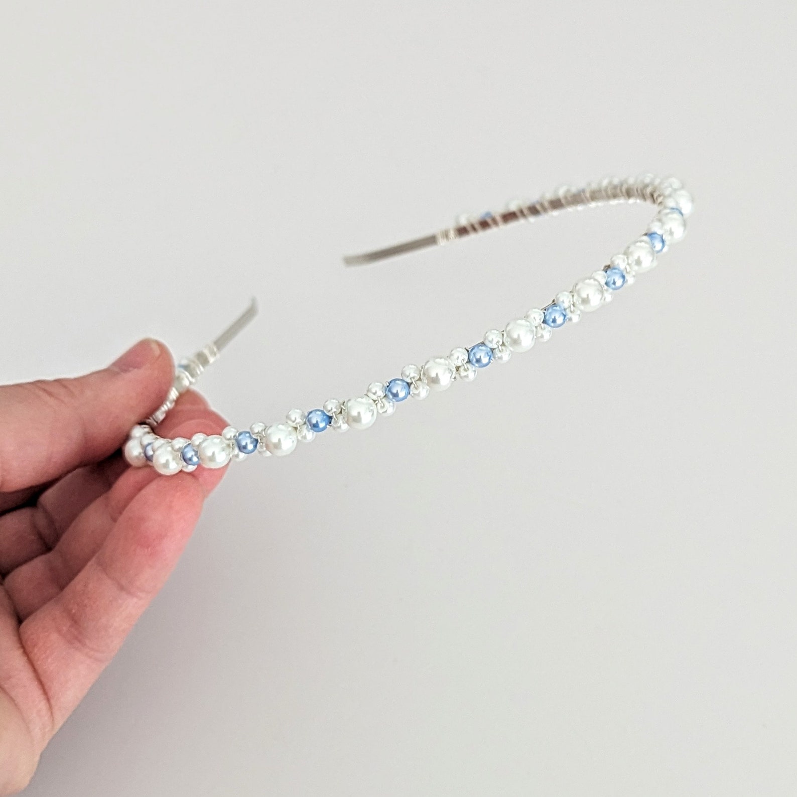 Dainty Pearl Bride Headband: Something Blue Bridal Hairpiece - Etsy