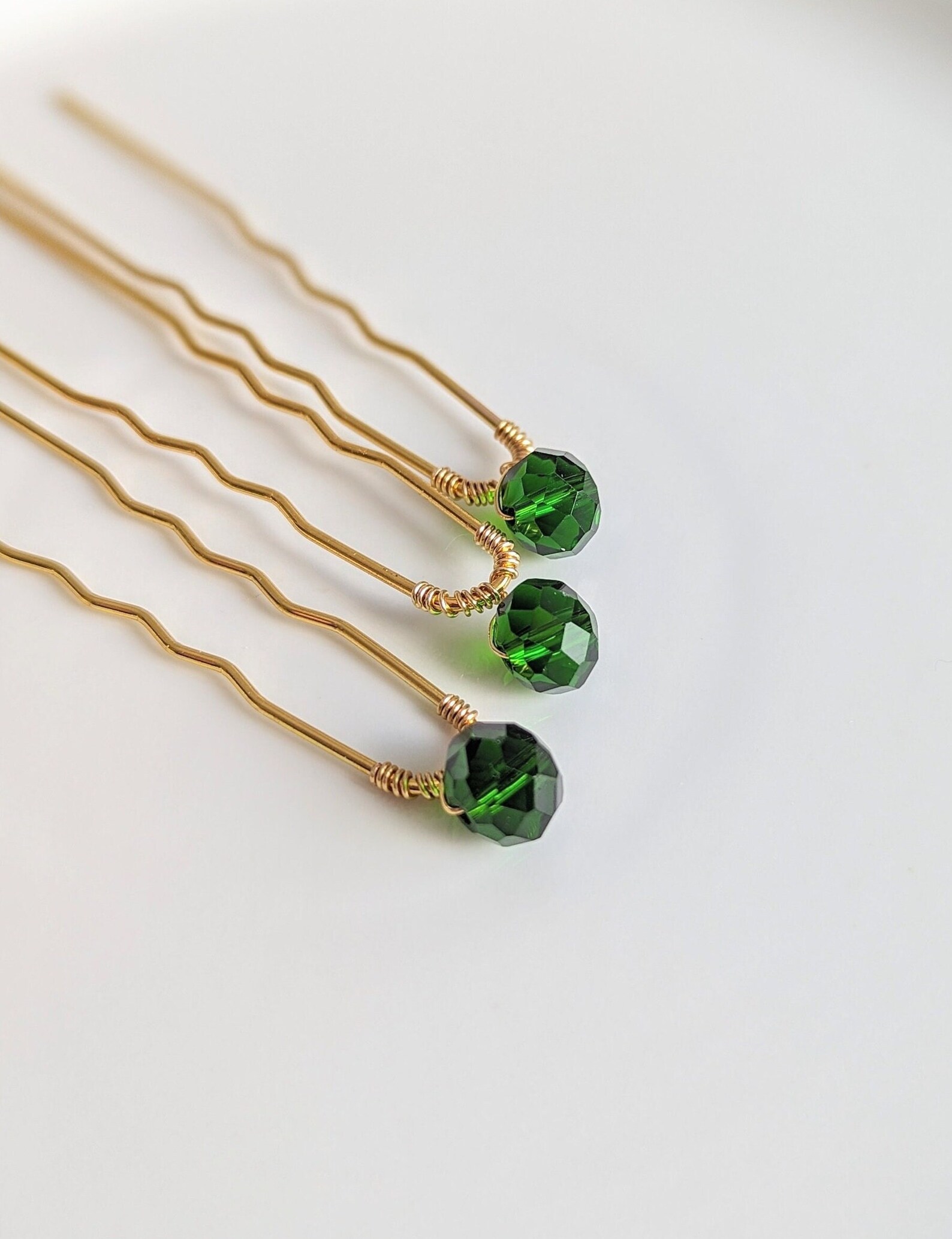 Hair Piece Emerald Green Wedding Pin Crystal Green Bridal Clip Gold ...