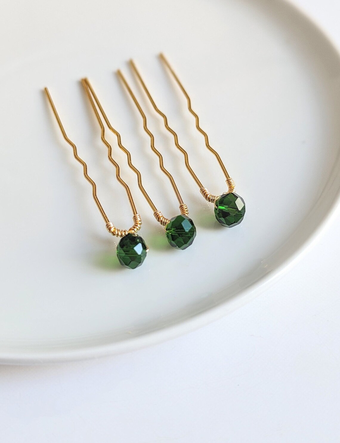 Hair Piece Emerald Green Wedding Pin Crystal Green Bridal Clip Gold ...