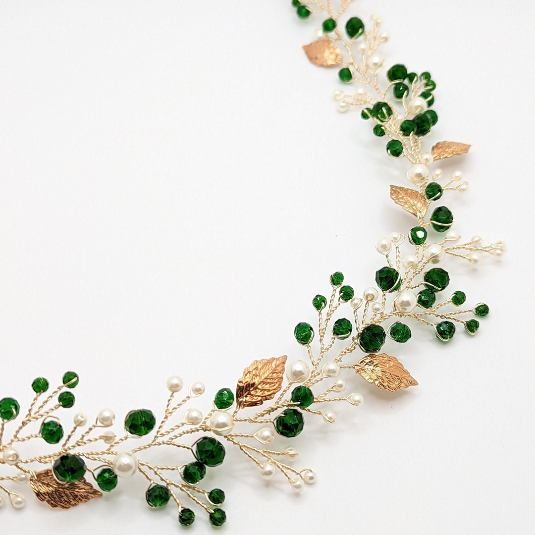 Emerald Green Hair Piece Wedding Green Crystal Hair Vine - Etsy