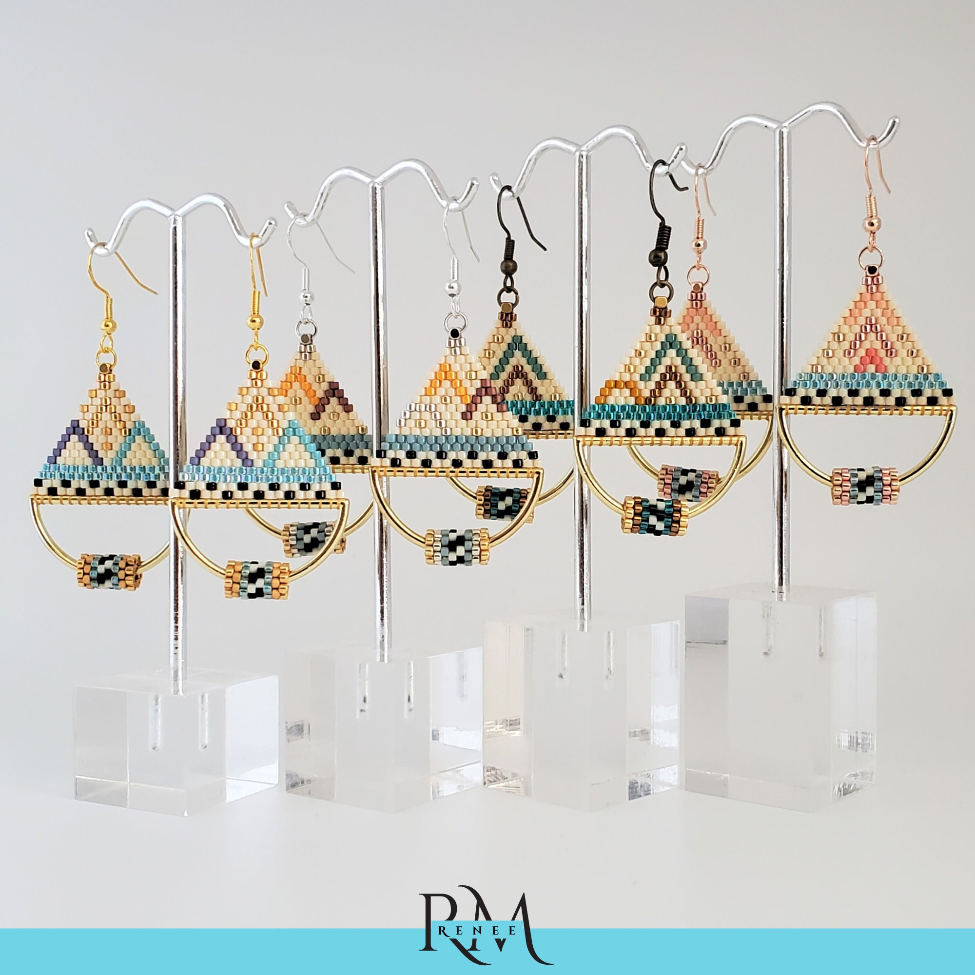 Brick Stitch Triangle Earrings, Western Mountain Peaks, Brass Half ...