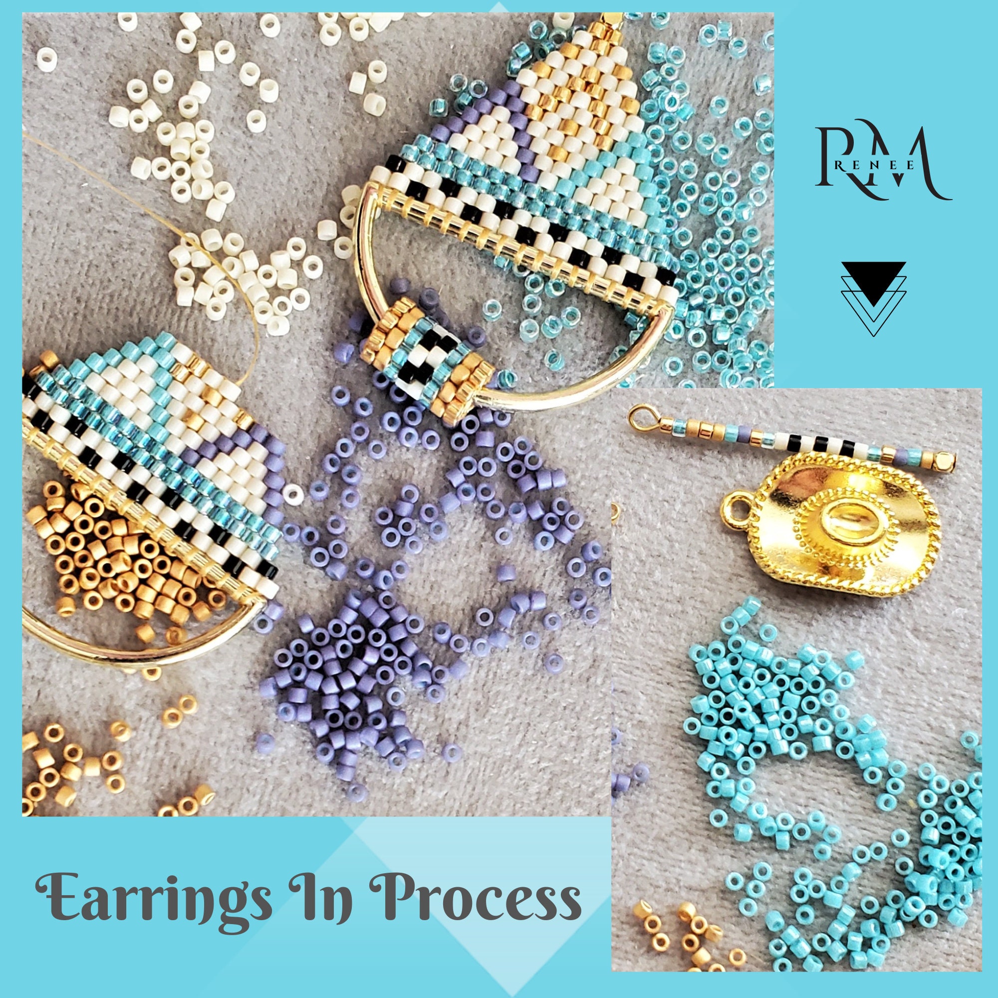 Brick Stitch Triangle Earrings, Western Mountain Peaks, Brass Half ...