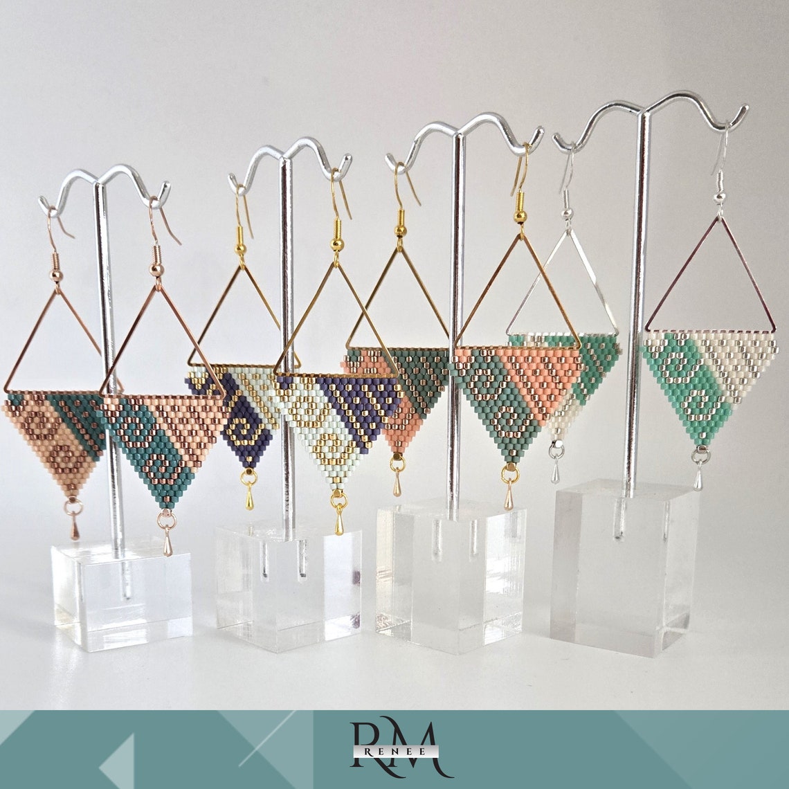 Different but the Same, Brick Stitch Triangle Earrings, Stylish Dangles ...