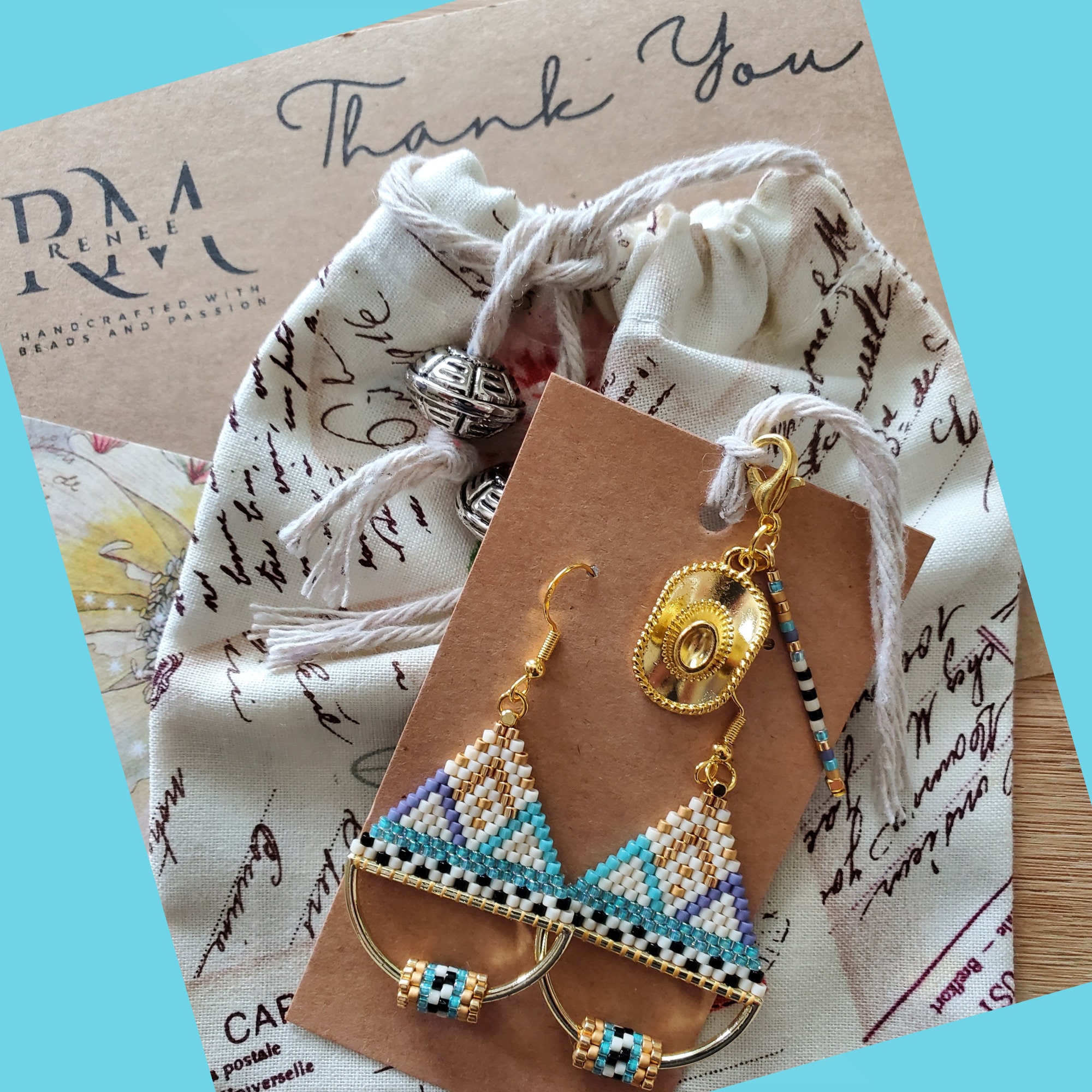 Brick Stitch Triangle Earrings, Western Mountain Peaks, Brass Half ...