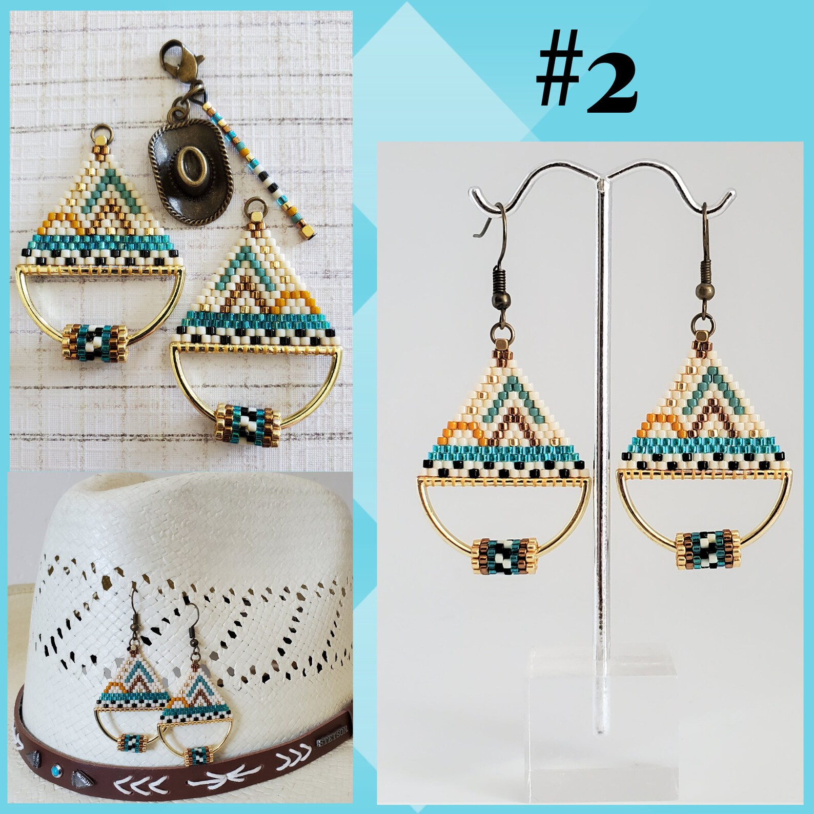 Brick Stitch Triangle Earrings, Western Mountain Peaks, Brass Half ...