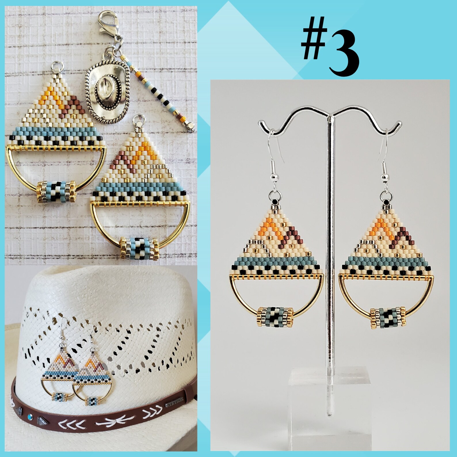 Brick Stitch Triangle Earrings, Western Mountain Peaks, Brass Half ...