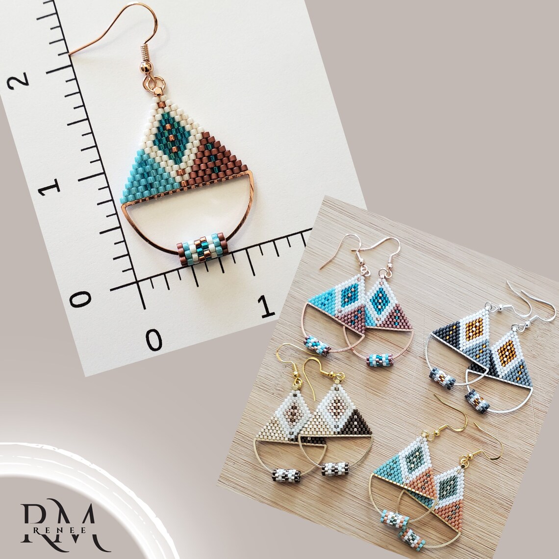 Brick Stitch Triangle Earrings, Half Circle Ring Link, Miyuki Delica ...