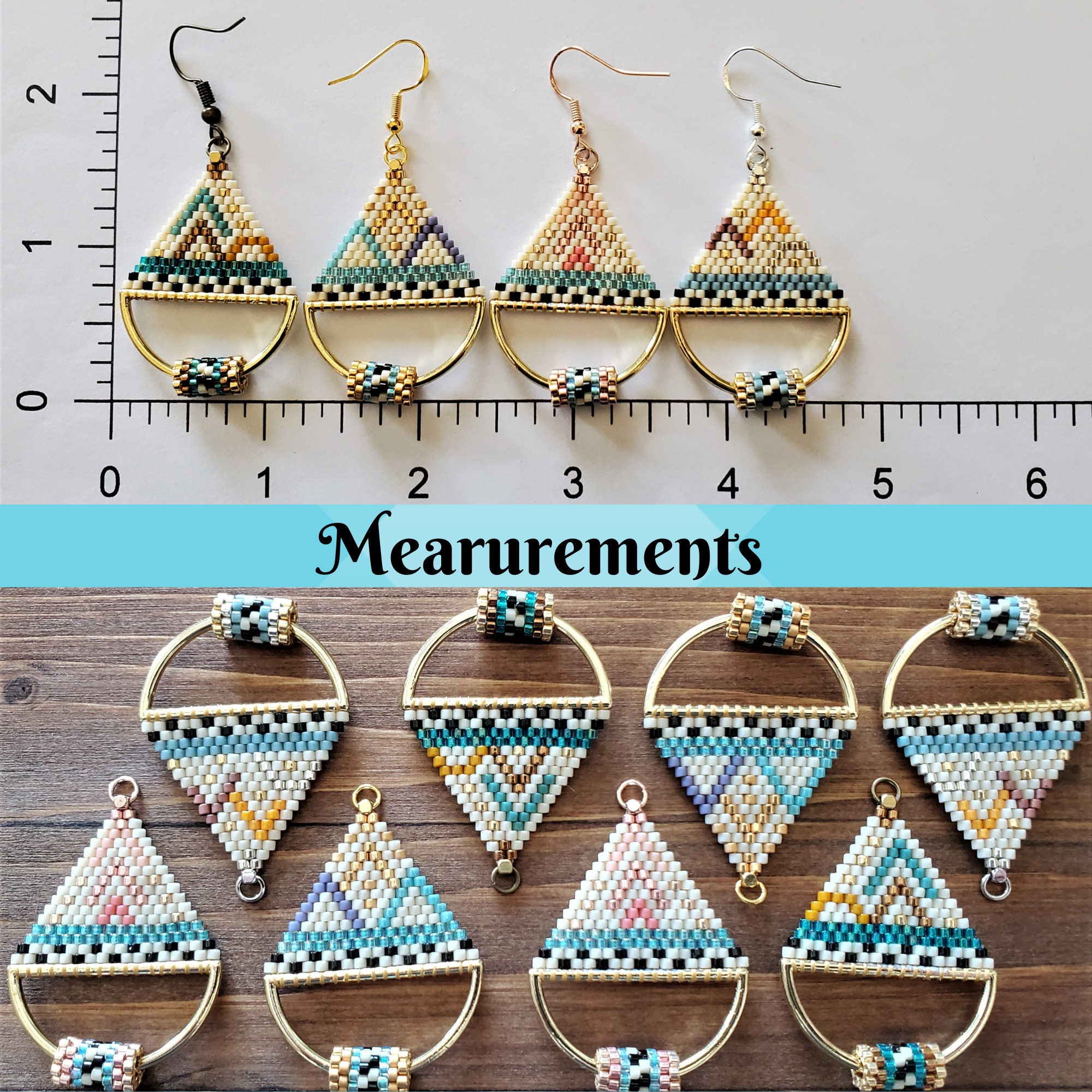 Brick Stitch Triangle Earrings, Western Mountain Peaks, Brass Half ...