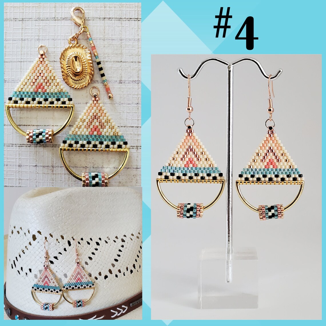 Brick Stitch Triangle Earrings, Western Mountain Peaks, Brass Half ...