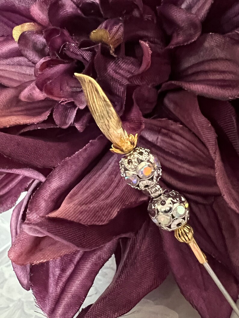 Hatpin Gold Calla Lily Sparkling Crystal Clear Ab Rhinestones