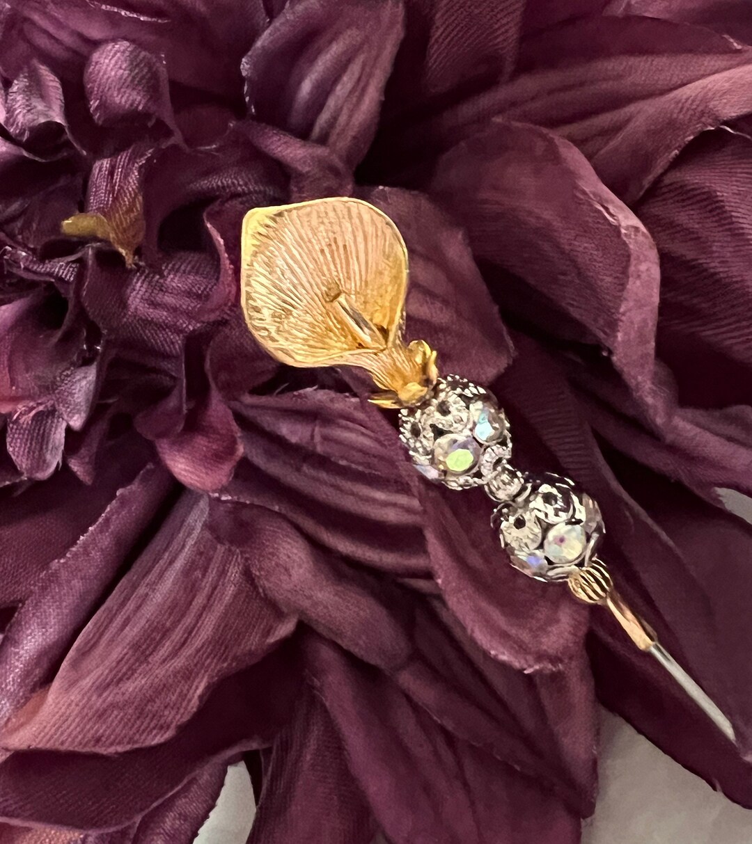 Hatpin Gold Calla Lily Sparkling Crystal Clear AB Rhinestones ...