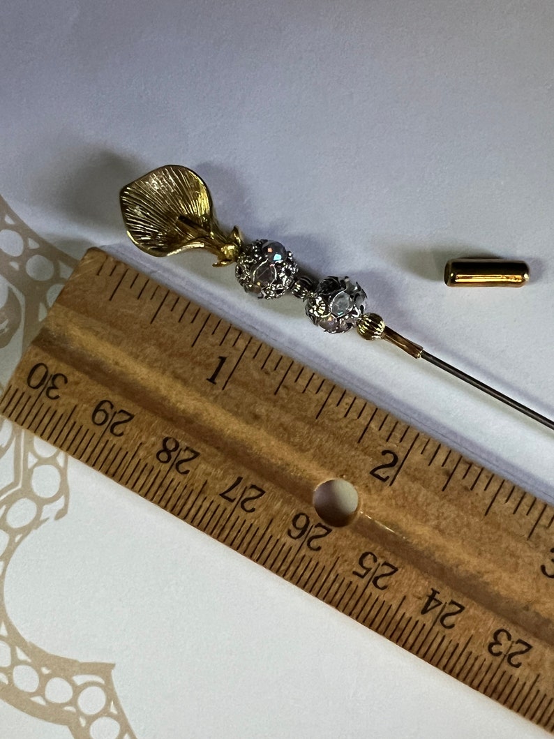 Hatpin Gold Calla Lily Sparkling Crystal Clear Ab Rhinestones