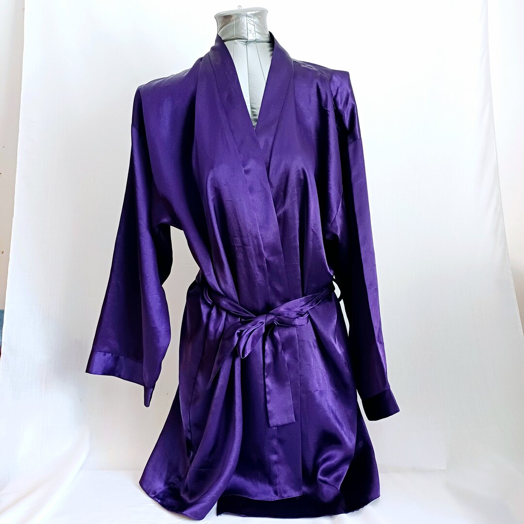 Vintage 1990s NEW LOOK Short Purple Robe Dressing Gown Size Large With ...