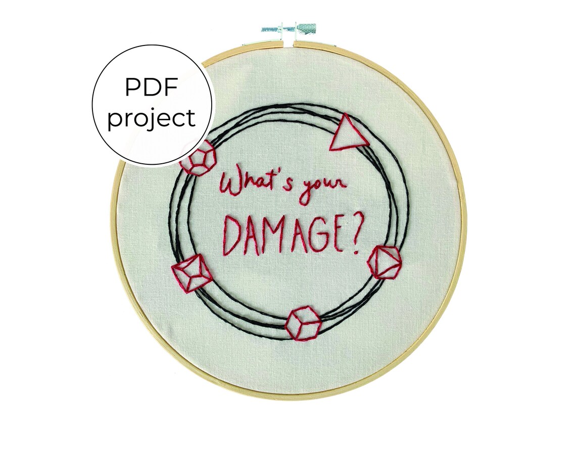 Embroidery Pattern Pdf, Dice Embroidery Kit, Whats Your Damage, Gift ...