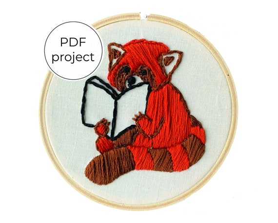 Embroidery pattern pdf red panda embroidery kit gift for | Etsy
