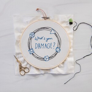 Embroidery Pattern Pdf, Dice Embroidery Kit, Whats Your Damage, Gift ...