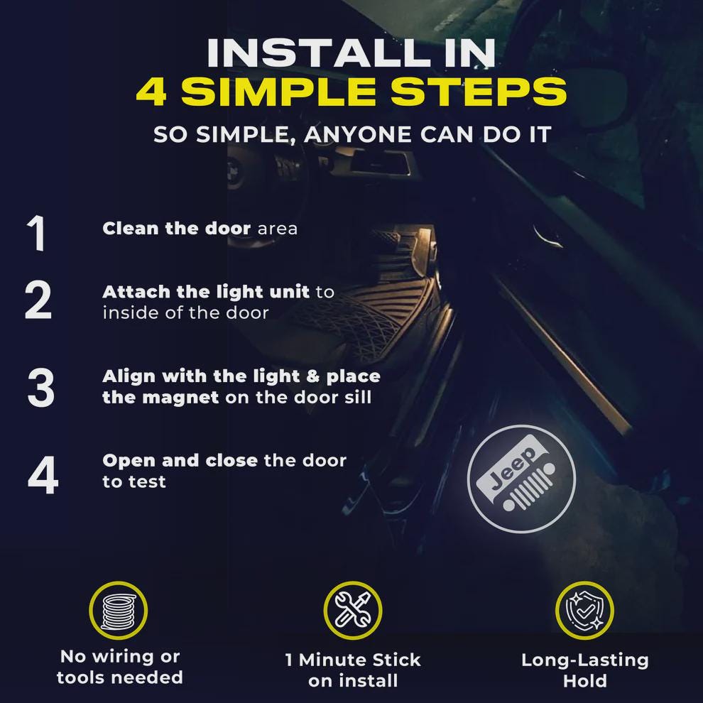 Wireless Car Door Puddle Lights – LED Logo Projector, Universal Car ...