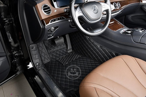 Black With Black Luxury Diamond Custom Fitted Premium Leather Car Floor Mats Full Set V1.0 Etsy