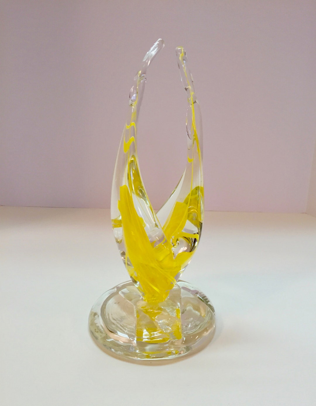 Furnace Worked Glass Art Sculpture, Yellow Home Decor (10.50" Height ...