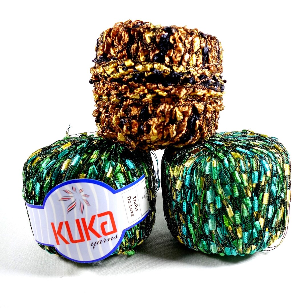 Nylon Ribbon Yarn 3 Skeins 2 Kuka Made in Turkey Green 1 Brown - Etsy