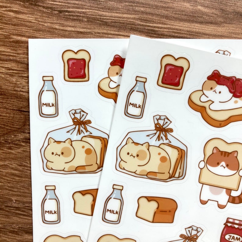 Meowashi Studio Cat and Toast Vinyl Sticker Sheet - Etsy