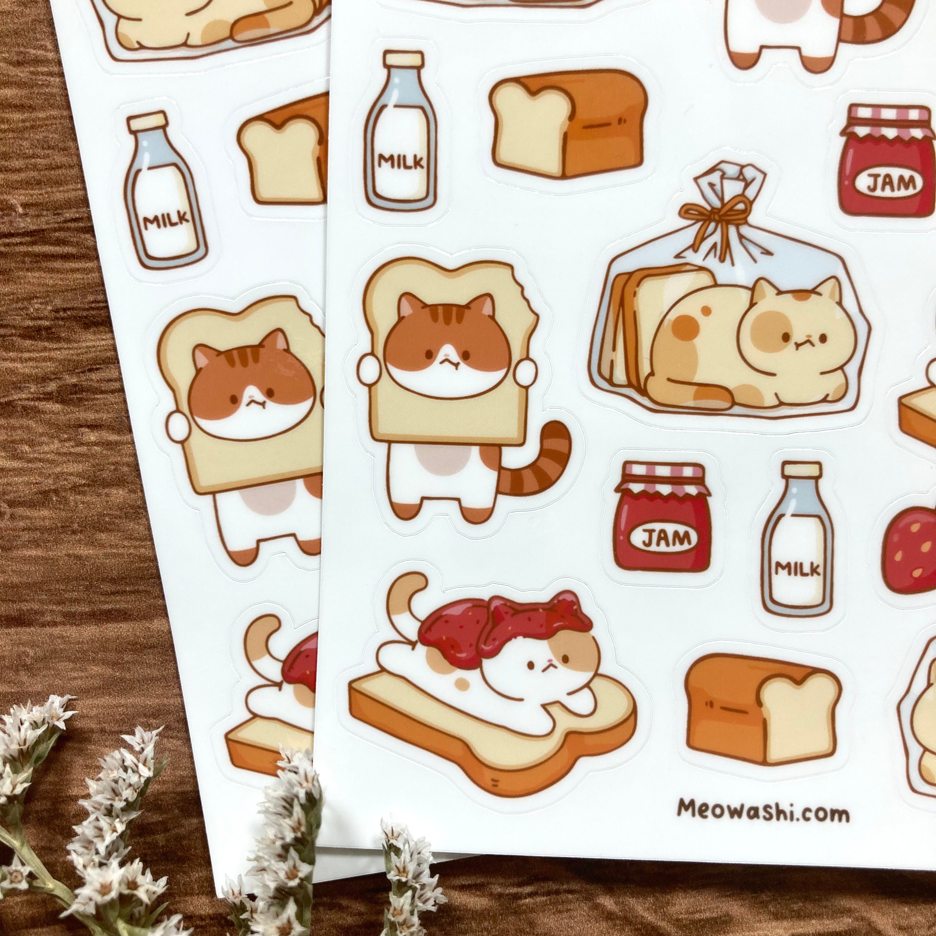 Meowashi Studio Cat and Toast Vinyl Sticker Sheet - Etsy