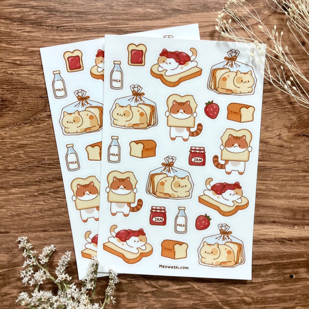 Meowashi Studio Cat and Toast Vinyl Sticker Sheet Cute - Etsy