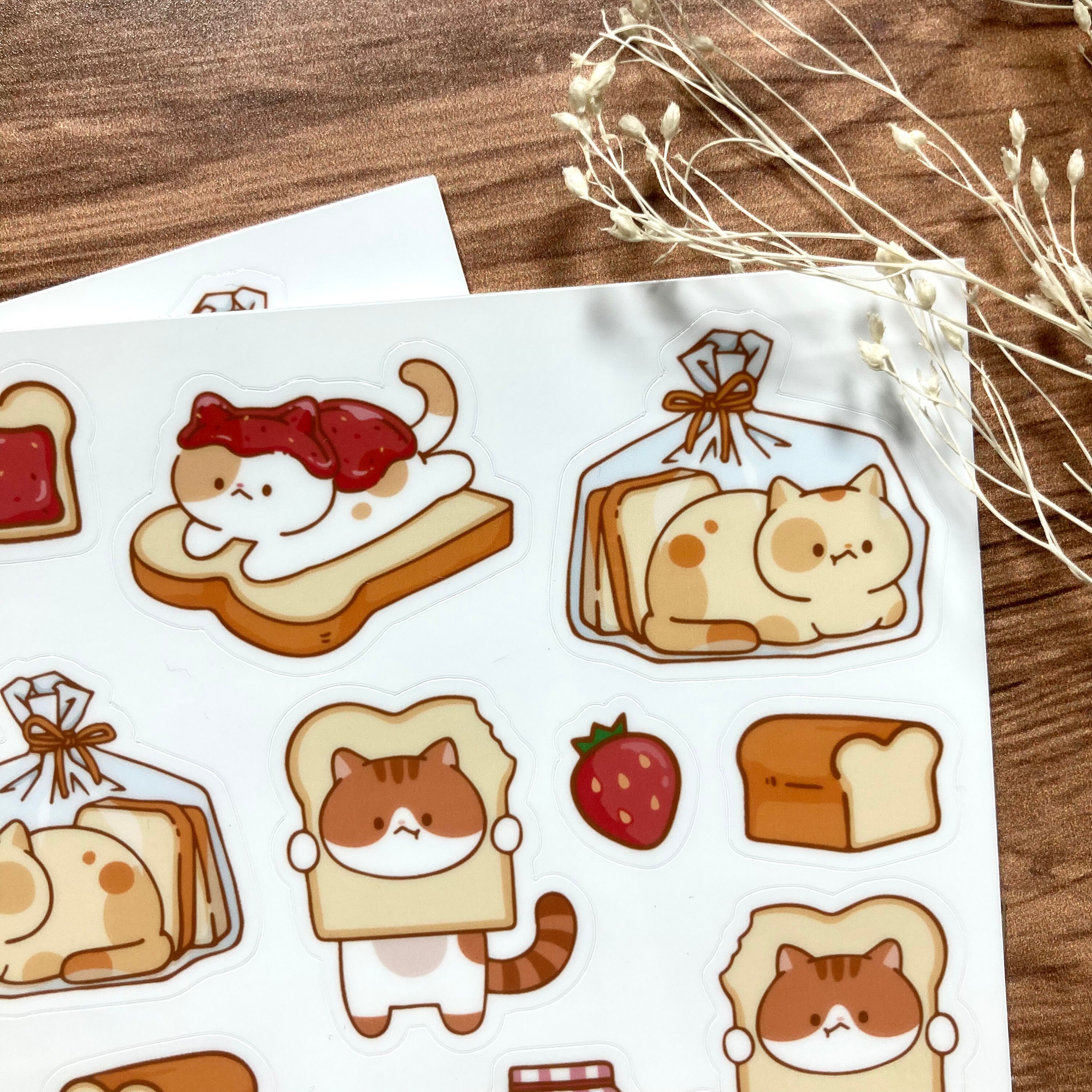 Meowashi Studio Cat and Toast Vinyl Sticker Sheet - Etsy