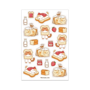 Meowashi Studio Cat and Toast Vinyl Sticker Sheet Cute - Etsy
