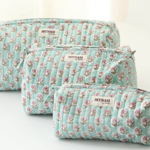 Set of 3 'MINT CLOUD' Pink Floral Print Quilted Holiday Gifting Travel ...