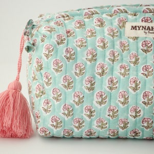 Set of 3 'MINT CLOUD' Pink Floral Print Quilted Holiday Gifting Travel ...