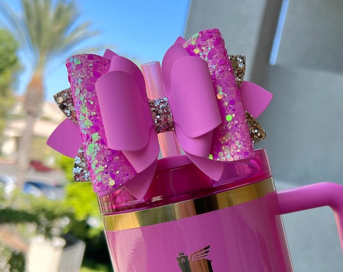 Wicked Pink Stanley Tumbler Bow Glinda Straw Topper Pink and Gold ...