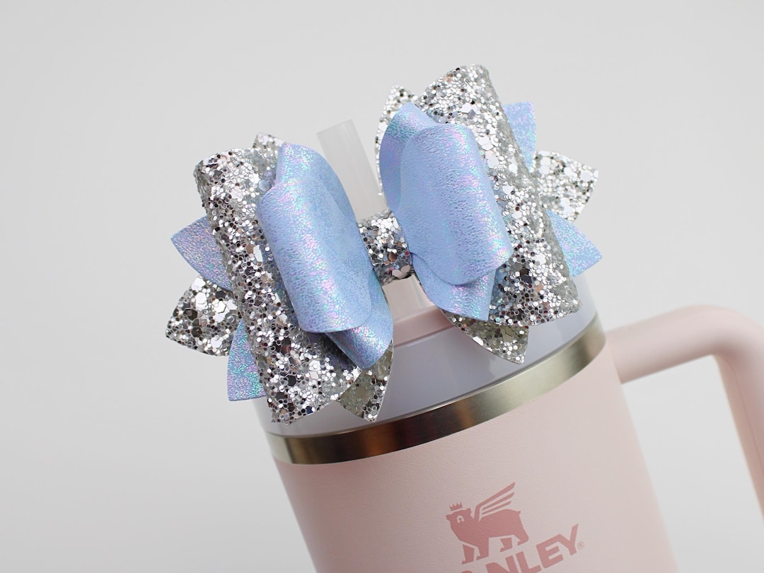 Blue and Silver Stanley Tumbler Bow Topper Blueberry Milk Stanley Straw ...
