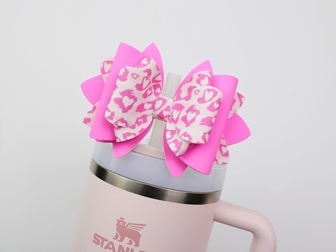 Pink Leopard Print Stanley Tumbler Bow Straw Topper Pink Stanley Cup ...