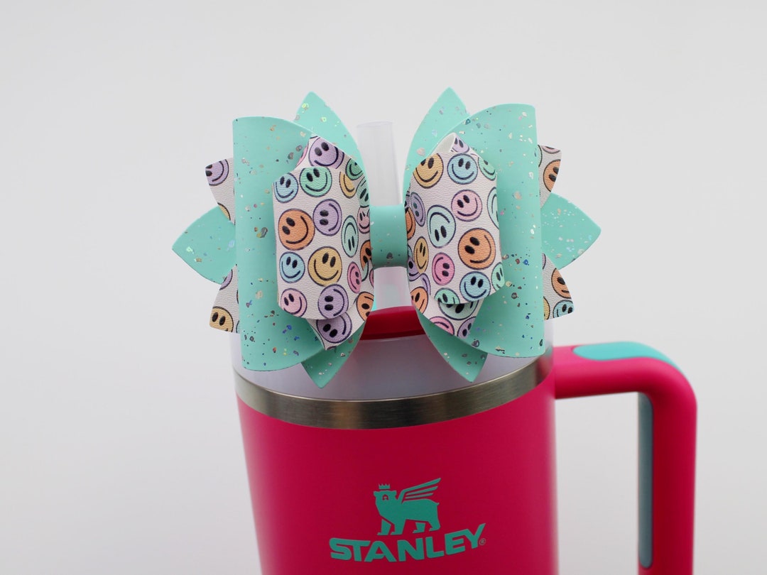 Smiley Face Stanley Tumbler Bow Straw Topper Teal Stanley Cup Bow Straw ...
