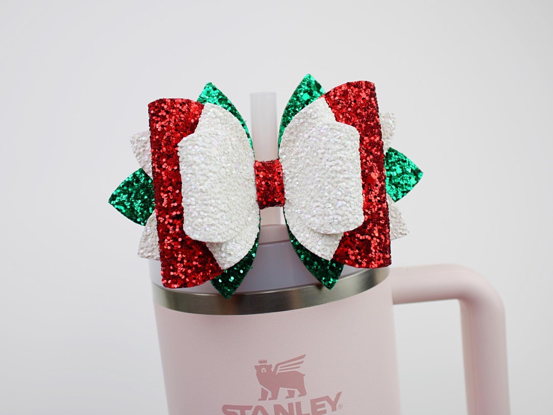 Christmas Stanley Tumbler Bow Topper Red Green White Christmas Straw ...