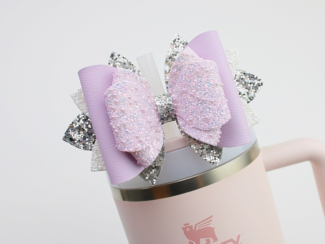Aster Glitter Stanley Tumbler Bow Topper Aster Stanley Straw Topper Bow ...