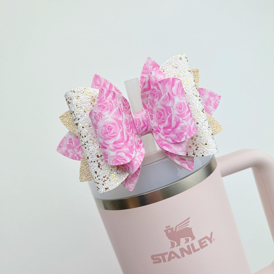 Ribbon Rosa Stanley Tumbler Bow Straw Topper Pink Roses Stanley Cup Bow ...