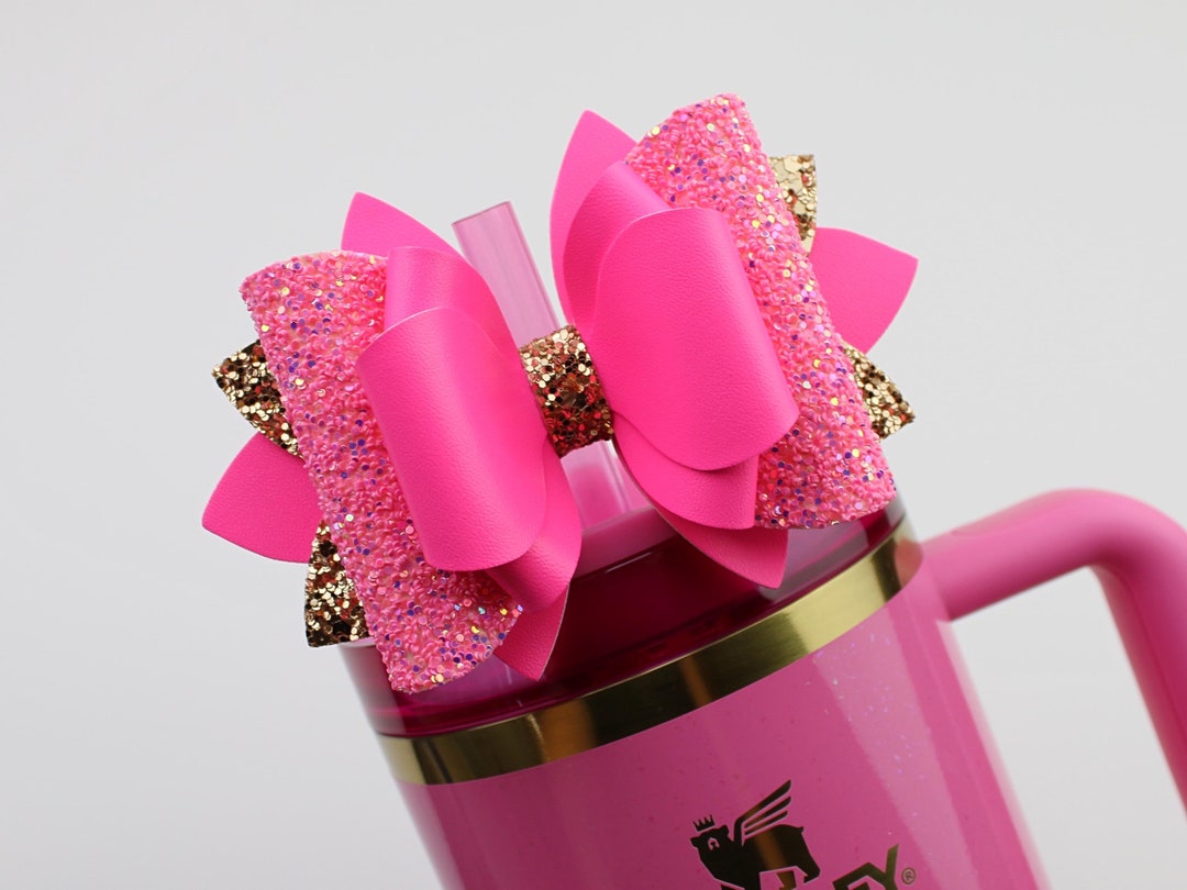 Pink Parade Stanley Tumbler Bow Straw Topper Neon Pink and Gold Stanley ...