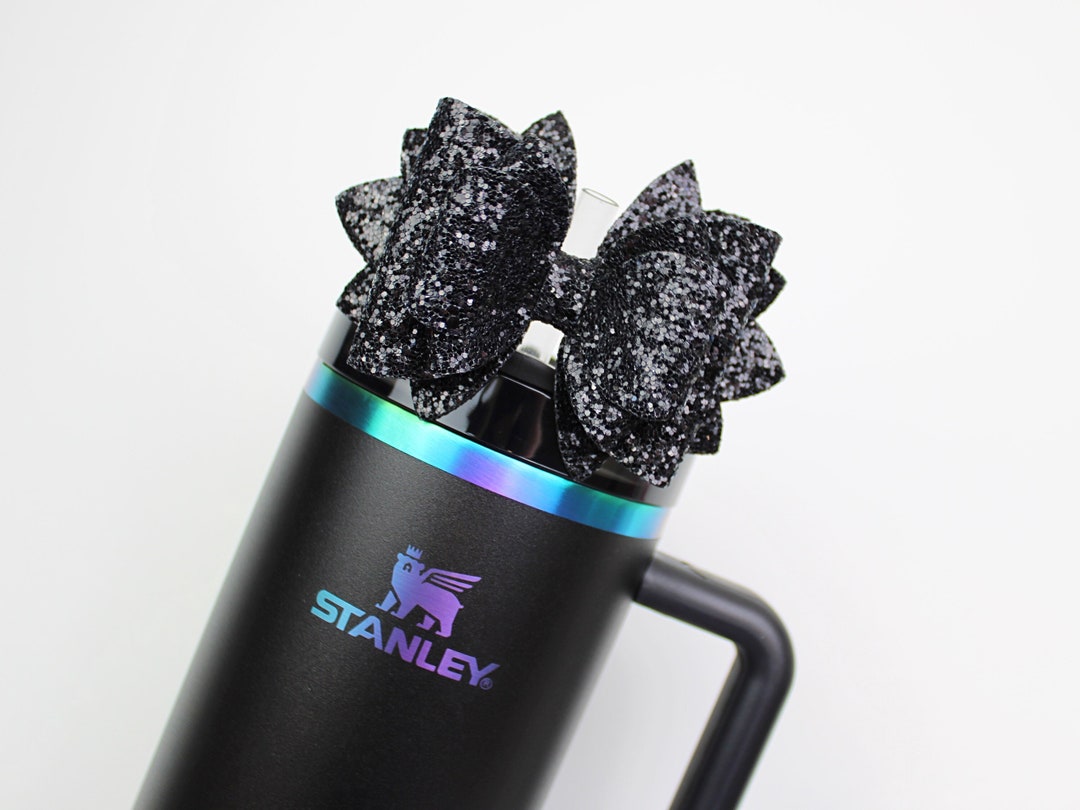 Black Chroma Stanley Tumbler Bow Topper Black Glitter Bow Straw Topper ...