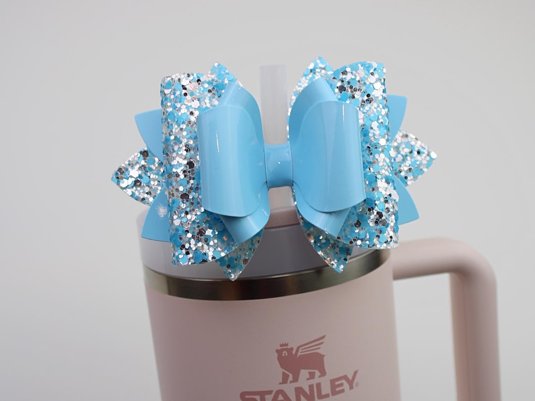 Blue and Silver Stanley Tumbler Bow Straw Topper Blue Stanley Cup Bow ...