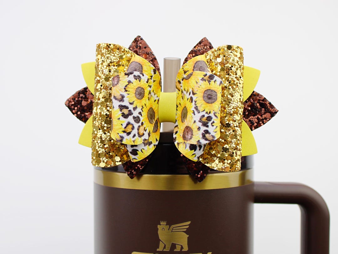 Sunflower & Leopard Print Stanley Tumbler Bow Straw Topper Sunflower ...