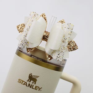 Cream Moon Stanley Tumbler Bow Topper Gold and Cream Straw Topper Bow ...