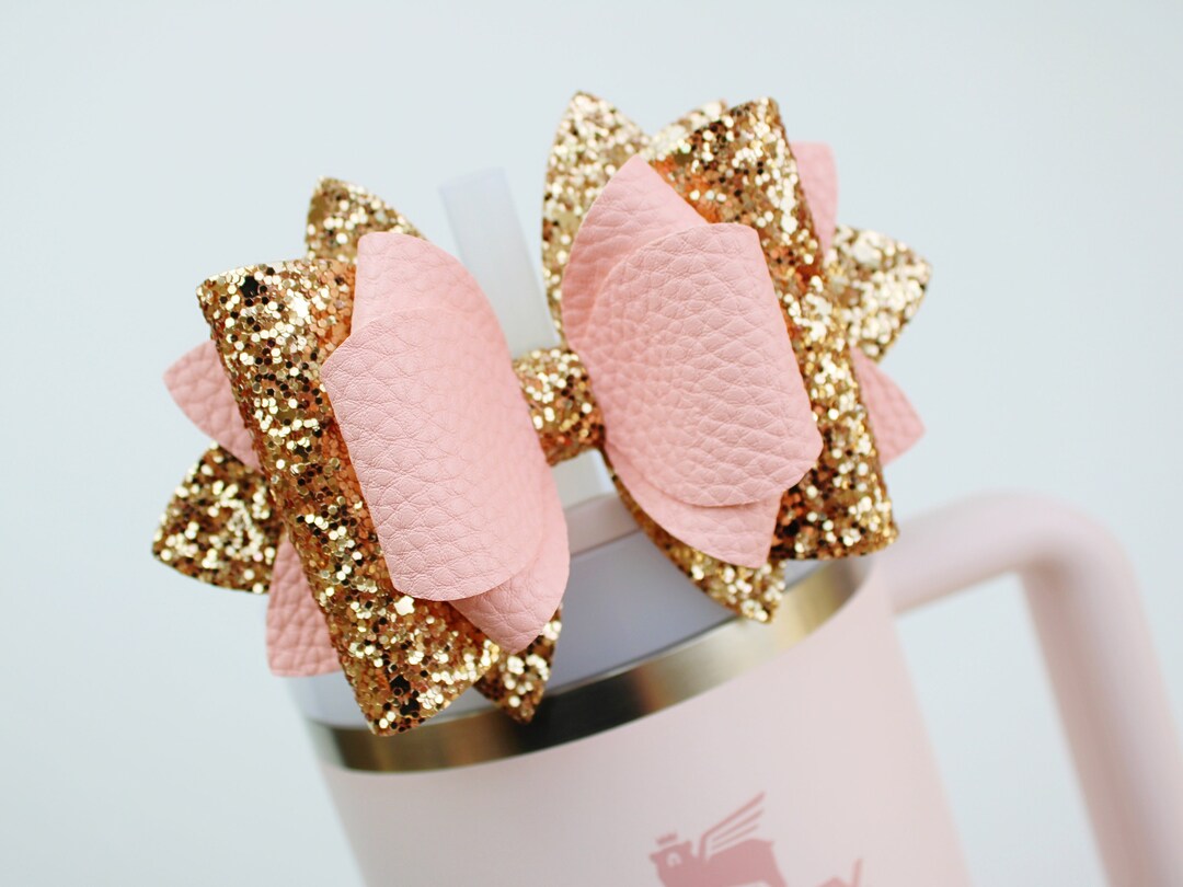 Gold Glitter Stanley Tumbler Bow Topper Peach Straw Topper Cream ...