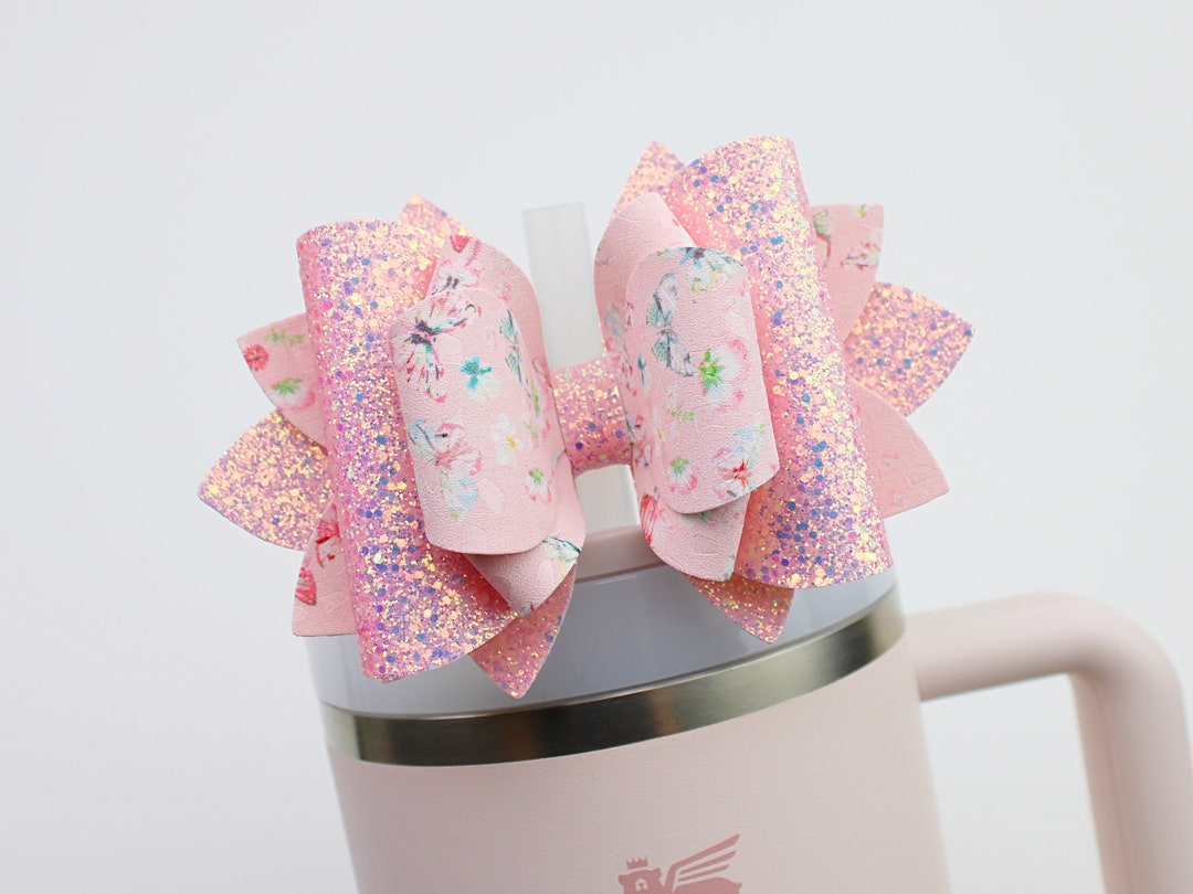 Pink Butterflies Stanley Tumbler Bow Straw Topper Pink Stanley Cup Bow ...