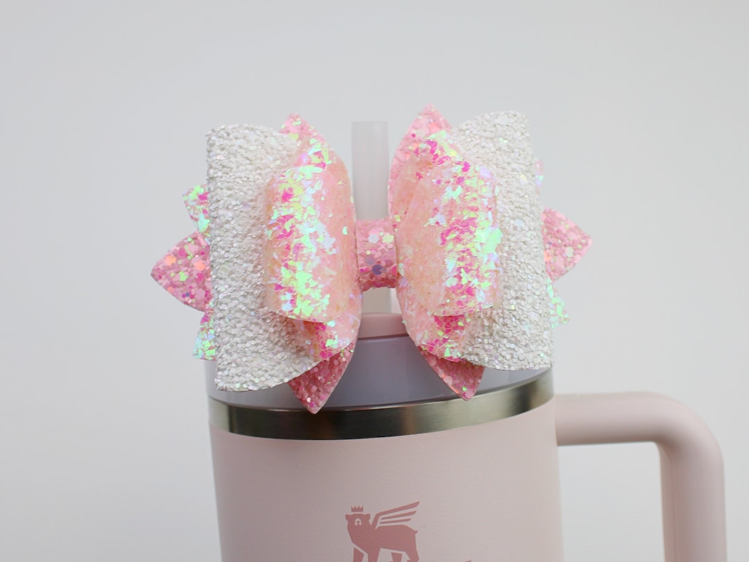 Pink Glitter Stanley Tumbler Bow Topper Pearl Stanley Straw Topper Bow ...