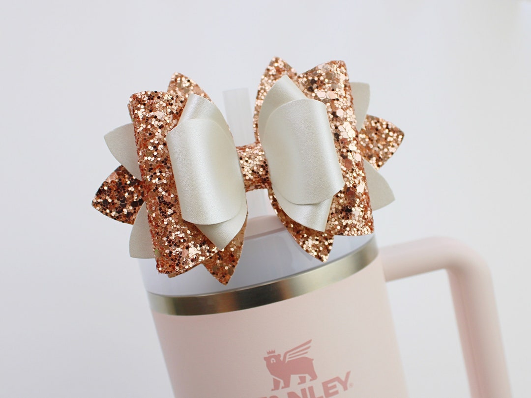 Cream and Copper Gold Glitter Stanley Tumbler Bow Topper Cream Gloss ...