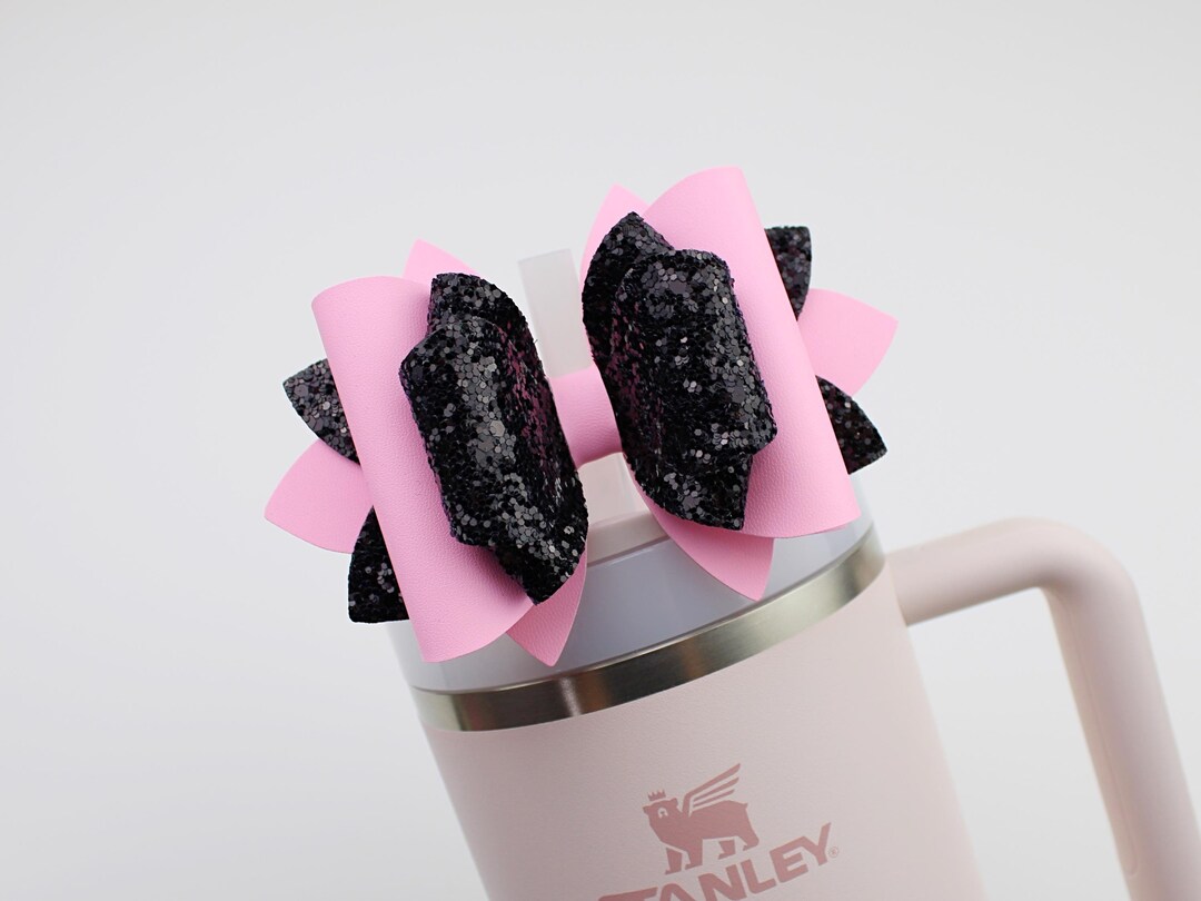 Pink and Black Messi Stanley Tumbler Bow Straw Topper Peony Stanley Cup ...